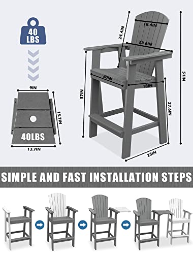 MARVOWARE Tall Adirondack Chairs Set of 2, Balcony Chair with Connecting Tray, 27.6 Inch Seat Height Outdoor Barstools, HDPE Plastic Patio Stools with Umberlla Hole Outdoor Patio Lawn