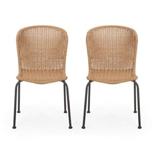 christopher knight home dinah outdoor wicker dining chair (set of 2), light brown, black