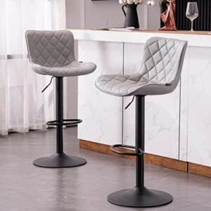 Kidol & Shellder Grey Bar Stools Set of 2 Adjustable Swivel Barstools High Back Counter Stools PU Leather Soft Cushion Bar Chairs,3 Mins Quick Assembly,Loads Up to 300lbs