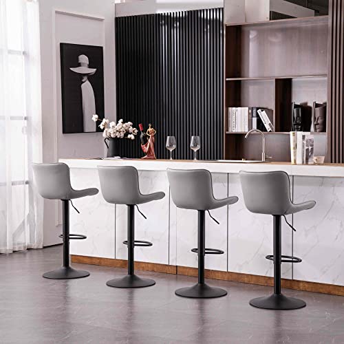 Kidol & Shellder Grey Bar Stools Set of 2 Adjustable Swivel Barstools High Back Counter Stools PU Leather Soft Cushion Bar Chairs,3 Mins Quick Assembly,Loads Up to 300lbs