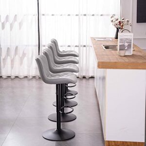 Kidol & Shellder Grey Bar Stools Set of 2 Adjustable Swivel Barstools High Back Counter Stools PU Leather Soft Cushion Bar Chairs,3 Mins Quick Assembly,Loads Up to 300lbs