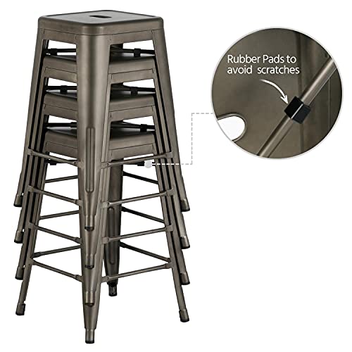 Yaheetech 24'' Metal Bar Stools Counter Height Barstools Set of 4 High Backless Industrial Stackable Metal Chairs for Indoor and Outdoor, Gun Metal