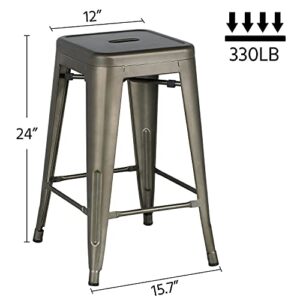 Yaheetech 24'' Metal Bar Stools Counter Height Barstools Set of 4 High Backless Industrial Stackable Metal Chairs for Indoor and Outdoor, Gun Metal