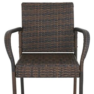 SUPER DEAL Upgraded Wicker Bar Stool Chairs Outdoor Backyard Rattan Chair w/Iron Frame, Armrest and Footrest (2)