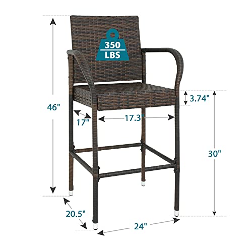 SUPER DEAL Upgraded Wicker Bar Stool Chairs Outdoor Backyard Rattan Chair w/Iron Frame, Armrest and Footrest (2)