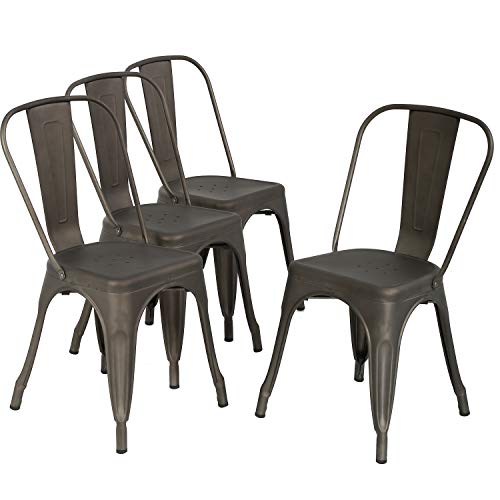 Patio Chairs 18 Inch Metal Dinning Chairs Set of 4 Stackable ChairsSeat Height Restaurant Chair Chic Metal Kitchen Dining Chairs Trattoria Chairs Indoor/Outdoor Metal Tolix Side Bar Chairs