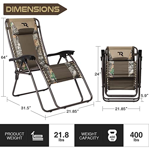 TR Outdoor Zero Gravity Chair Heavy Duty Support 400Lbs Padded Reclining Folding Patio Lounge Chair with Removable Headrest Adjustable Recliner (CAMO)