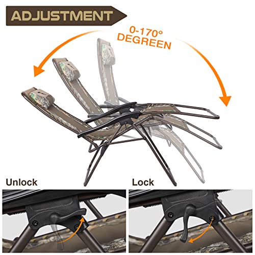 TR Outdoor Zero Gravity Chair Heavy Duty Support 400Lbs Padded Reclining Folding Patio Lounge Chair with Removable Headrest Adjustable Recliner (CAMO)