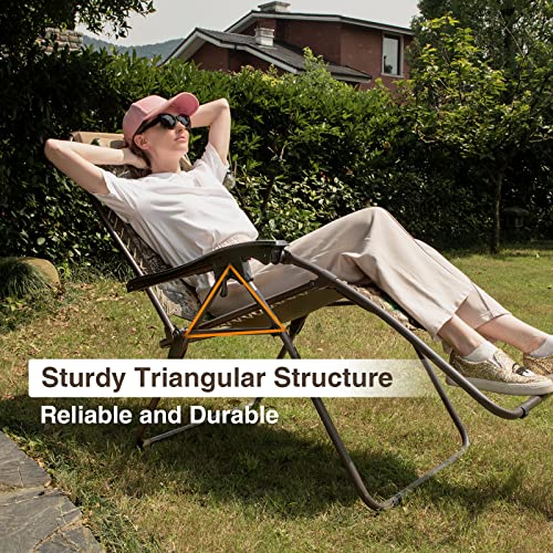 TR Outdoor Zero Gravity Chair Heavy Duty Support 400Lbs Padded Reclining Folding Patio Lounge Chair with Removable Headrest Adjustable Recliner (CAMO)