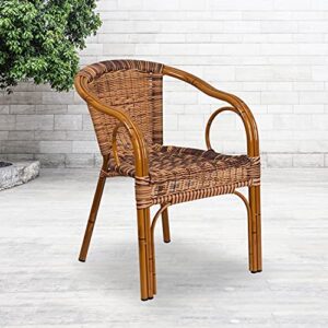 emma + oliver brown rattan patio chair with dark red bamboo-aluminum frame