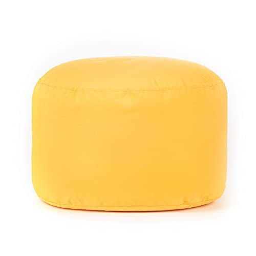 Gouchee Home Dotcom Soleil Bean Bag Round Ottoman/Pouf - Waterproof, Fade-Resistant Footrest for Indoor/Outdoor - Filled with High-Density Polystyrene Beads, Double-Stitched Seam, Yellow, 20"D x 12"H