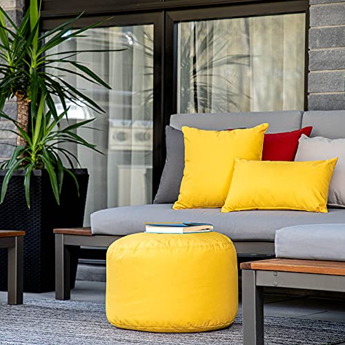 Gouchee Home Dotcom Soleil Bean Bag Round Ottoman/Pouf - Waterproof, Fade-Resistant Footrest for Indoor/Outdoor - Filled with High-Density Polystyrene Beads, Double-Stitched Seam, Yellow, 20"D x 12"H