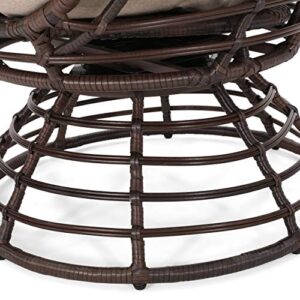 Christopher Knight Home Frances Outdoor Wicker Swivel Egg Chair with Cushion, Dark Brown, Beige