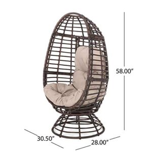 Christopher Knight Home Frances Outdoor Wicker Swivel Egg Chair with Cushion, Dark Brown, Beige