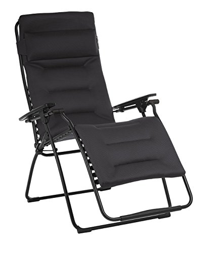 Lafuma Futura XL Air Comfort Zero Gravity Recliner (Acier Black) Extra Large Padded Folding Outdoor Reclining Chair