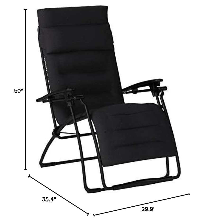 Lafuma Futura XL Air Comfort Zero Gravity Recliner (Acier Black) Extra Large Padded Folding Outdoor Reclining Chair