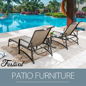 Festival Depot 3 Pc Patio Bistro Outdoor Chaise Lounge Furniture for Porch Yard Garden, Taupe Brown Grey