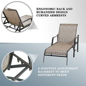 Festival Depot 3 Pc Patio Bistro Outdoor Chaise Lounge Furniture for Porch Yard Garden, Taupe Brown Grey