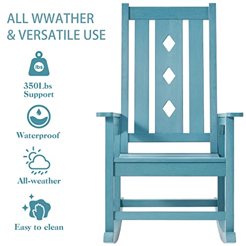 EFURDEN Rocking Chairs Set of 2, Over-Sized and Weather Resistant Outdoor Rocking Chair for Adults, Smooth Rocker for Indoor and Outdoor, 350lbs Load (Blue)