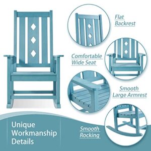 EFURDEN Rocking Chairs Set of 2, Over-Sized and Weather Resistant Outdoor Rocking Chair for Adults, Smooth Rocker for Indoor and Outdoor, 350lbs Load (Blue)