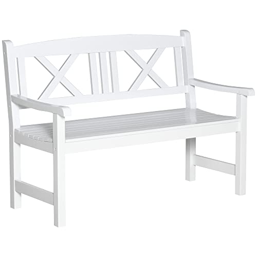 Outsunny 2-Seater Wooden Garden Bench, 4FT Outdoor Patio Loveseat for Yard, Lawn, Porch, White