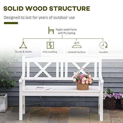 Outsunny 2-Seater Wooden Garden Bench, 4FT Outdoor Patio Loveseat for Yard, Lawn, Porch, White