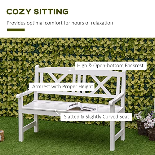 Outsunny 2-Seater Wooden Garden Bench, 4FT Outdoor Patio Loveseat for Yard, Lawn, Porch, White