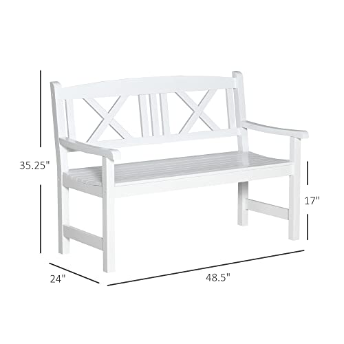 Outsunny 2-Seater Wooden Garden Bench, 4FT Outdoor Patio Loveseat for Yard, Lawn, Porch, White