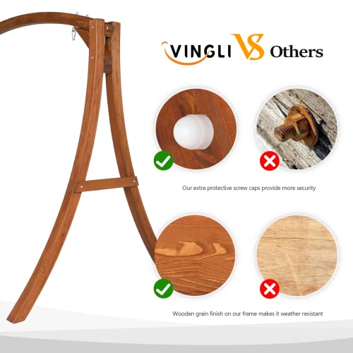 VINGLI Heavy Duty Wooden Swing Frame for Adults Kids, Strong A-Frame Porch Swing Bench Stand for Indoor & Outdoor, Curved Arc Top Design, Supports Up to 660 LBS