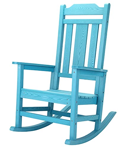 hOmeHua Patio Rocking Chair, All Weather Resistant Outdoor Indoor Fade-Resistant Patio Rocker Chair，Stable Durable Smooth Rocking, Comfortable Easy to Maintain, Load Bearing 350 lbs - Lake Blue