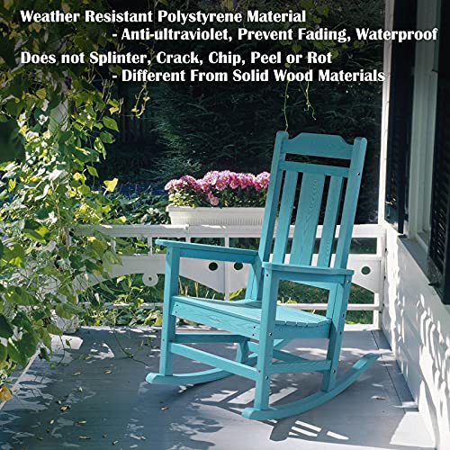 hOmeHua Patio Rocking Chair, All Weather Resistant Outdoor Indoor Fade-Resistant Patio Rocker Chair，Stable Durable Smooth Rocking, Comfortable Easy to Maintain, Load Bearing 350 lbs - Lake Blue