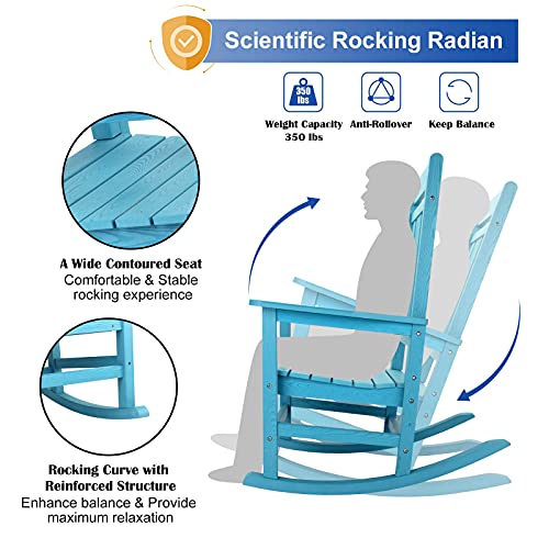 hOmeHua Patio Rocking Chair, All Weather Resistant Outdoor Indoor Fade-Resistant Patio Rocker Chair，Stable Durable Smooth Rocking, Comfortable Easy to Maintain, Load Bearing 350 lbs - Lake Blue