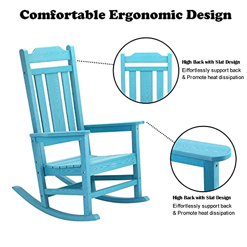 hOmeHua Patio Rocking Chair, All Weather Resistant Outdoor Indoor Fade-Resistant Patio Rocker Chair，Stable Durable Smooth Rocking, Comfortable Easy to Maintain, Load Bearing 350 lbs - Lake Blue