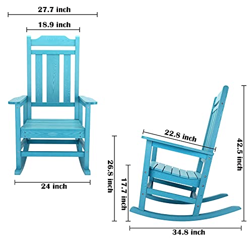 hOmeHua Patio Rocking Chair, All Weather Resistant Outdoor Indoor Fade-Resistant Patio Rocker Chair，Stable Durable Smooth Rocking, Comfortable Easy to Maintain, Load Bearing 350 lbs - Lake Blue