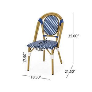 Christopher Knight Home Gwendolyn Outdoor French Bistro Chairs (Set of 2), Blue + White + Bamboo Print Finish