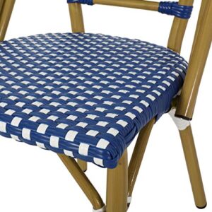 Christopher Knight Home Gwendolyn Outdoor French Bistro Chairs (Set of 2), Blue + White + Bamboo Print Finish