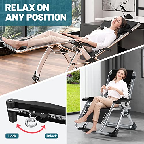 Barbella Zero Gravity Chair Reclining Lounge Chair Patio Chairs, Adjustable Lawn Recliner Folding Lounge Recliners with Removable Cushion, Headrest & Cup Holder, Reclining Chair for Indoor and Outdoor