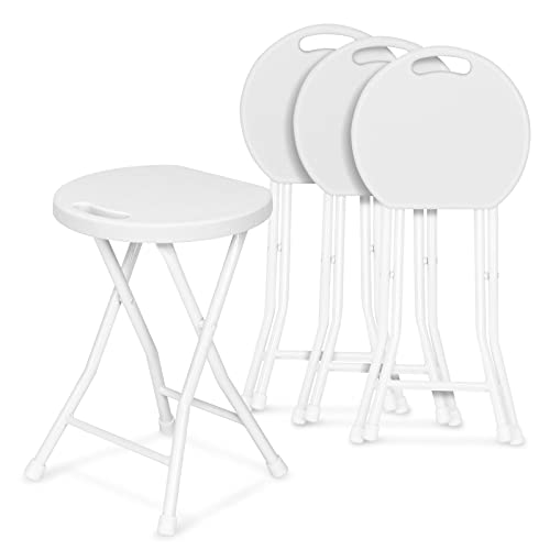 VINGLI Plastic Folding Stools Chair for Sitting, Heavy Duty Metal Frame HDPE Top Lightweight Portable Round Seats for Indoor Outdoor Camping Use, White, Set of 4