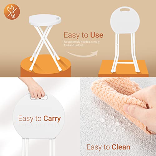 VINGLI Plastic Folding Stools Chair for Sitting, Heavy Duty Metal Frame HDPE Top Lightweight Portable Round Seats for Indoor Outdoor Camping Use, White, Set of 4