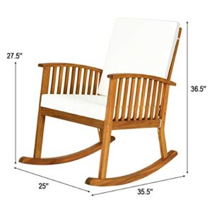 Tangkula Outdoor Acacia Wood Rocking Chair, Wooden Rocker w/Detachable Washable Cushions, Rocker for Porch Garden Patio Balcony Pool Indoor (1, Teak)