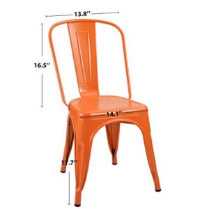 Furmax Metal Chairs Indoor/Outdoor Use Stackable Chic Dining Bistro Cafe Side Chairs Set of 4 (Orange)