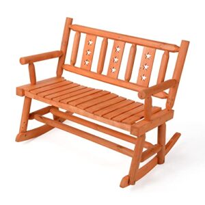 xcsource wood rocking chair outdoor, rocking bench outdoor with paper storage bag, rocking patio chair for 2 persons, porch bench, rocker chair for porch (orange)