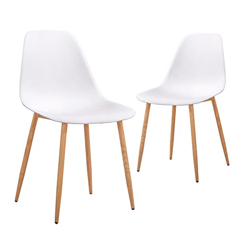 CangLong Modern Stylish Plastic Cushion Metal Legs for Kitchen, Dining, Bedroom, Living Room, Office, Side Chair, Set of 2, White