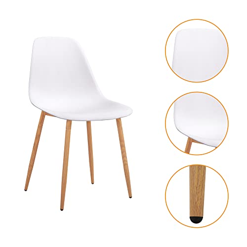 CangLong Modern Stylish Plastic Cushion Metal Legs for Kitchen, Dining, Bedroom, Living Room, Office, Side Chair, Set of 2, White