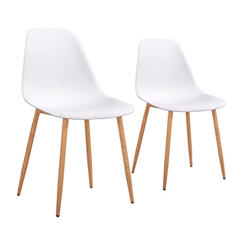 CangLong Modern Stylish Plastic Cushion Metal Legs for Kitchen, Dining, Bedroom, Living Room, Office, Side Chair, Set of 2, White