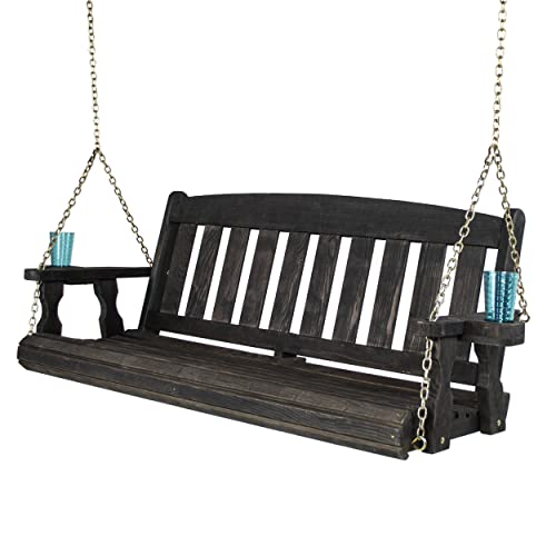 Amish Casual Heavy Duty 800 Lb Mission Treated Porch Swing with Hanging Chains and Cupholders (5 Foot, Semi-Solid Black Stain)