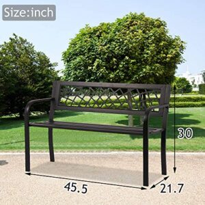 Dkeli Patio Bench Outdoor Bench Park Bench Metal Sturdy Cast Iron Garden Bench Porch Chair Seat Furniture with Armrests 480BLS Bearing Capacity for Park Yard Deck Entryway, Black