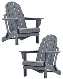 restcozi folding adirondack chairs, hdpe all-weather adirondack chair, fire pit chairs (2 pack, grey)