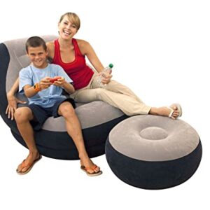 Intex Inflatable Ultra Lounge Chair With Cup Holder & Ottoman Set, Vinyl, Gray (5 Pack)