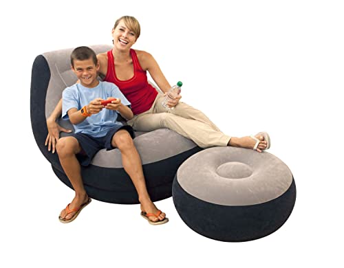 Intex Inflatable Ultra Lounge Chair With Cup Holder & Ottoman Set, Vinyl, Gray (5 Pack)